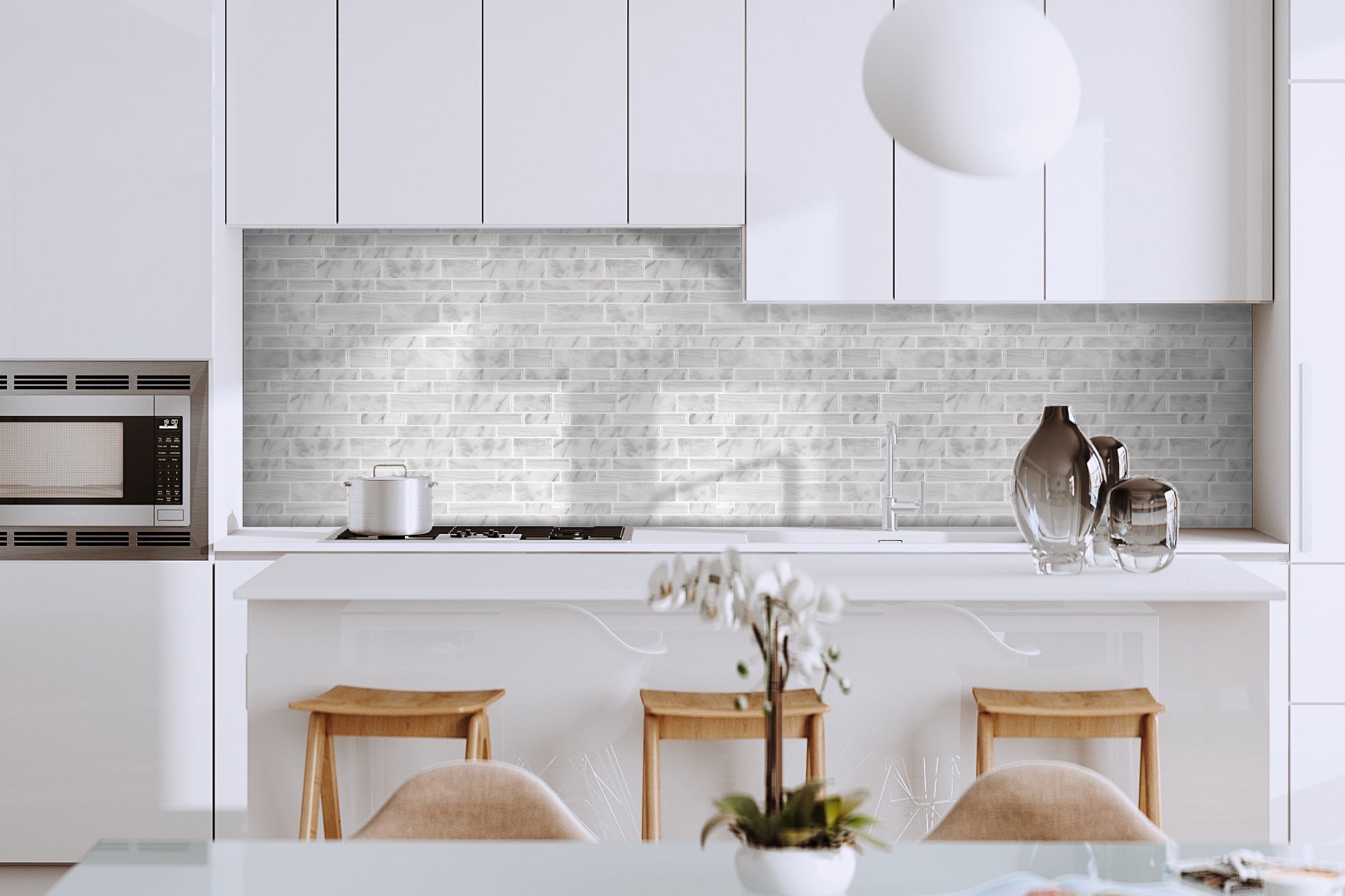 white tiled splashback