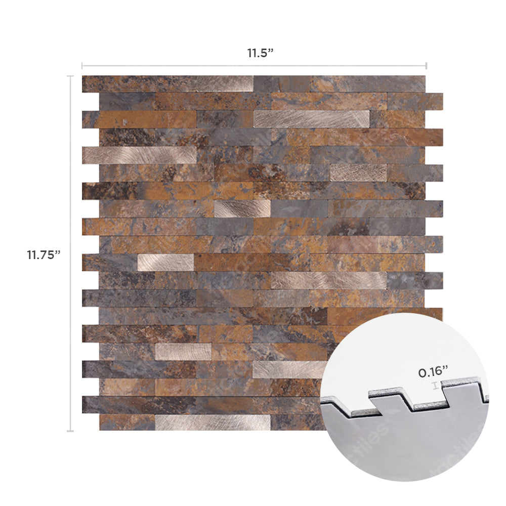 Rustic Brown Metallic Tile 3D Peel and Stick Backsplash – Tic Tac Tiles
