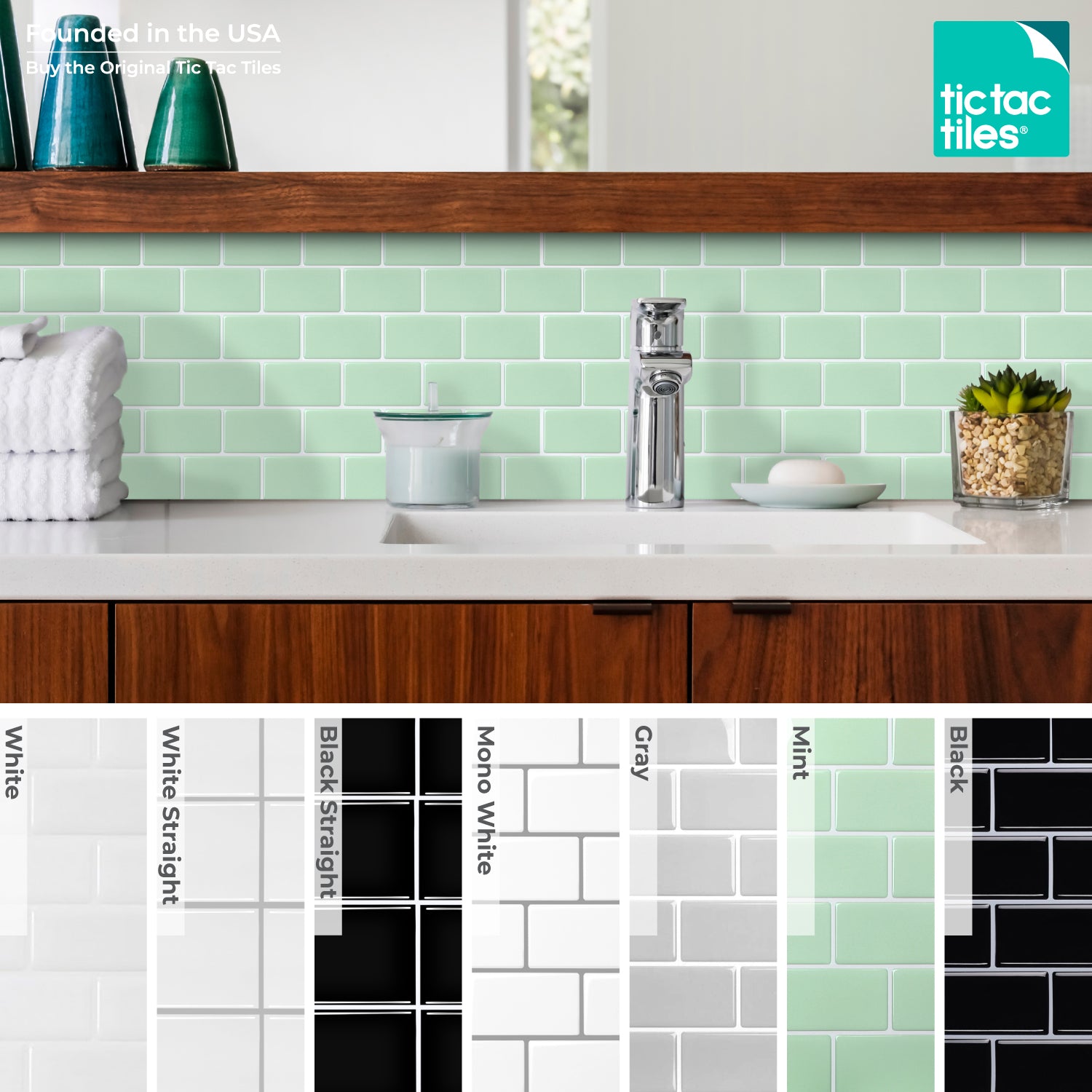 Mint Green Subway Tile WS Tiles Peel & Stick Hand Painted Light Teal