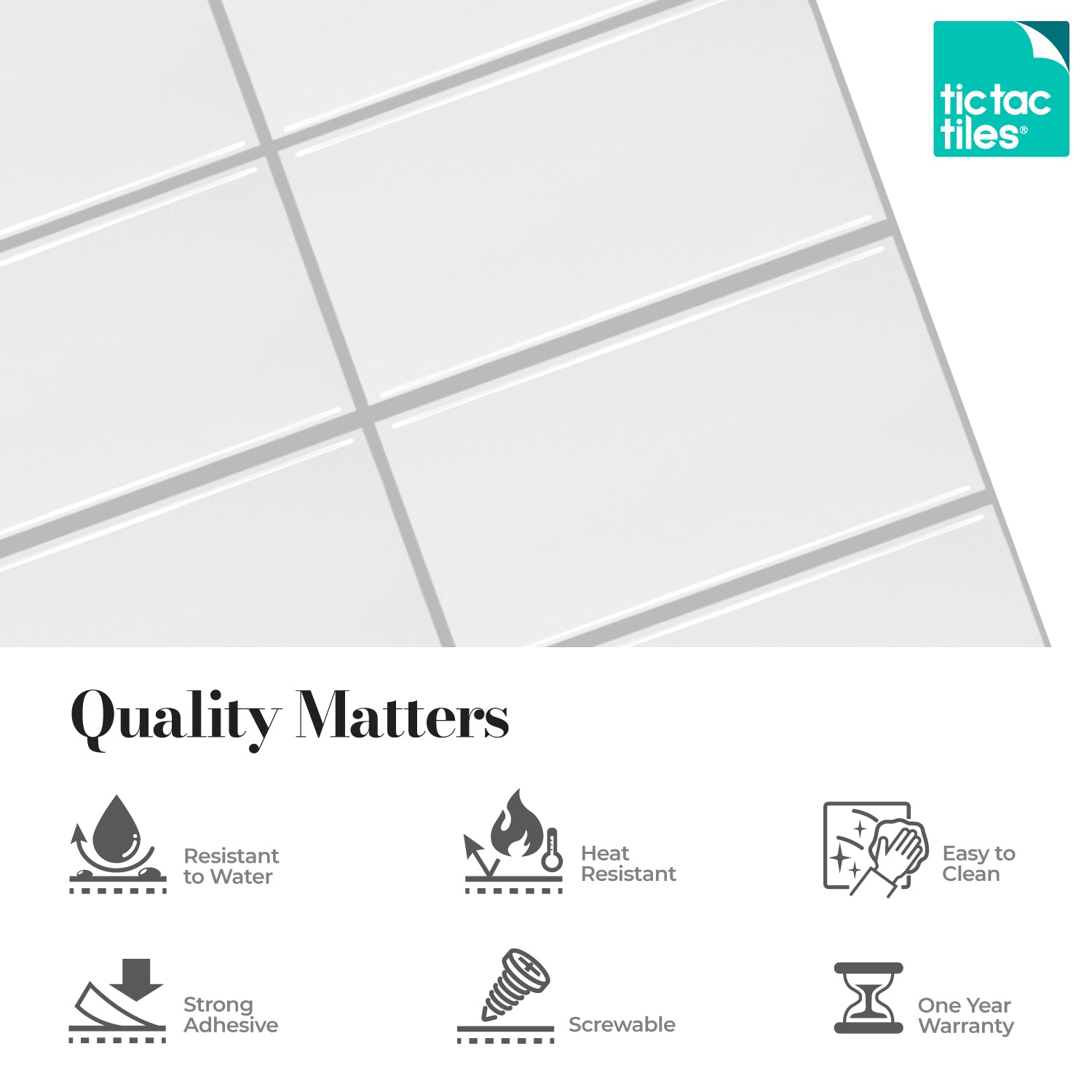 Peel and Stick Subway Tile Subway White Straight 12" x 12" – Tic Tac Tiles