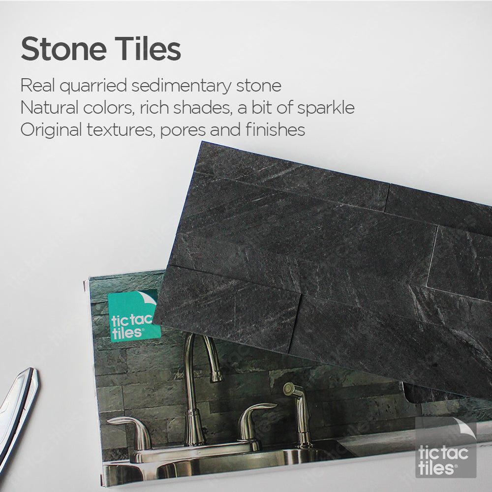 black slate tile backsplash
